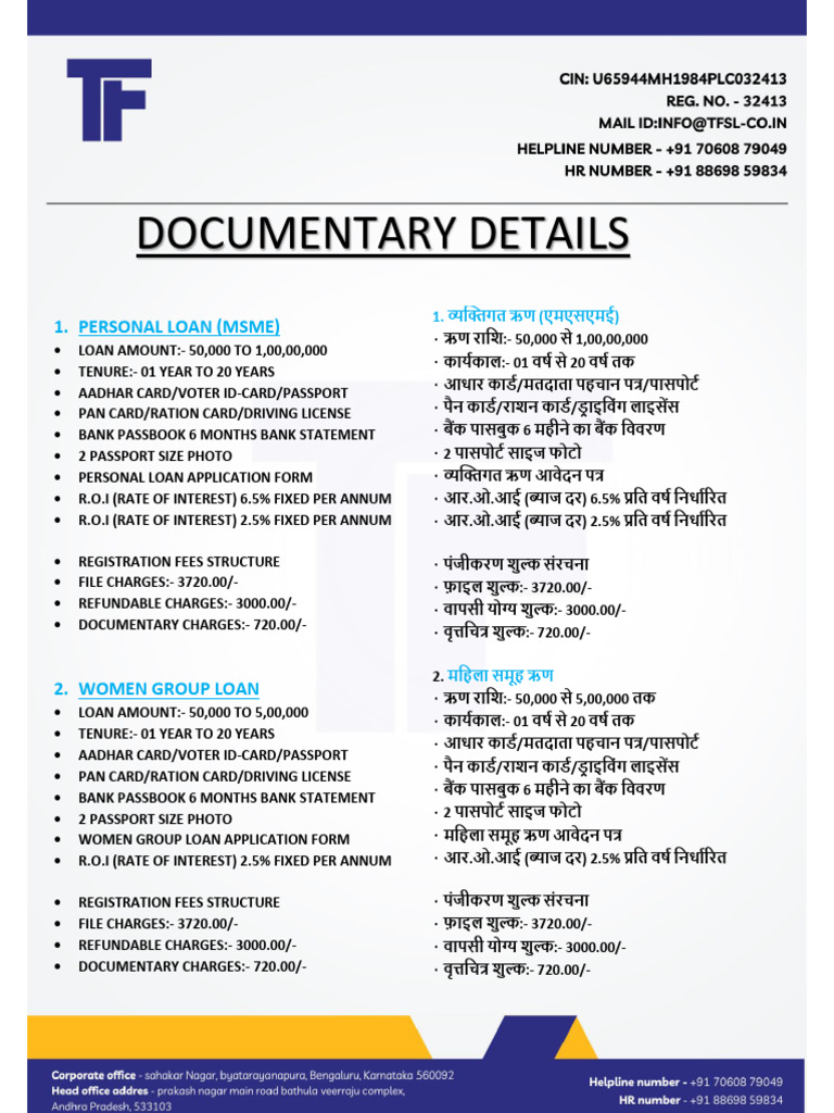 Tata Finance Service Limited TFSL Documentary Details 2024 - 2025 | PDF