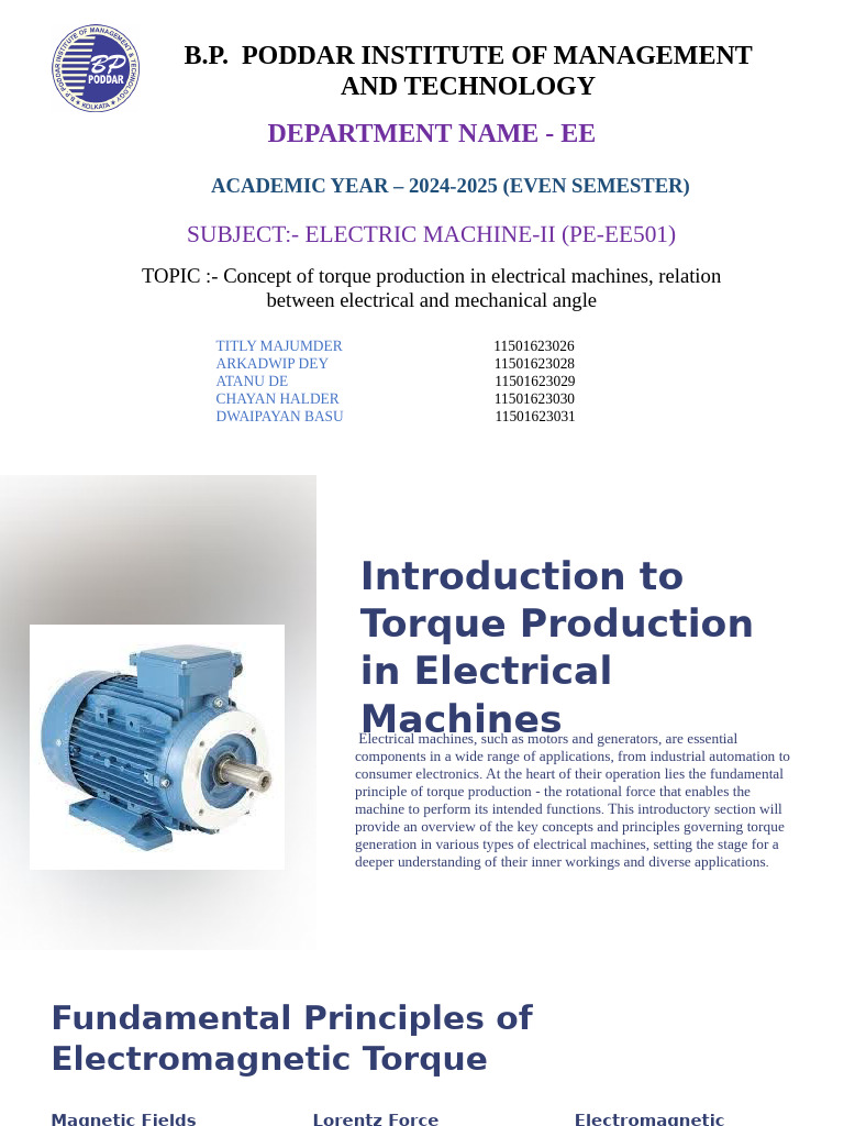 Concept of Torque Production in Electrical Machines Relation Between ...