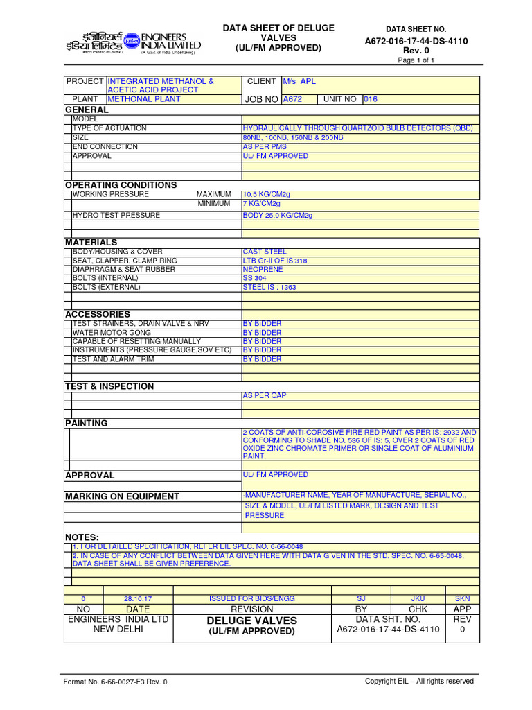 Data Sheet of Deluge Valves | PDF