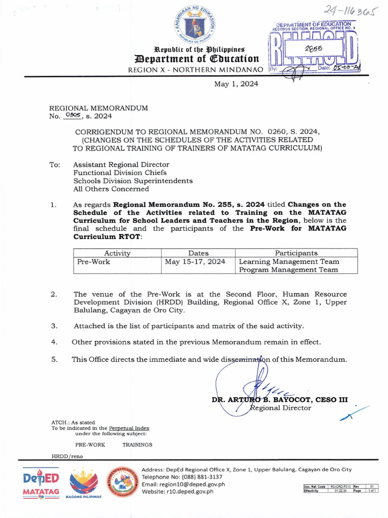 RM - 305 - Corrigendum To Regional Memorandum No. 260, S. 2024 ... RM - 305 - Corrigendum To Regional Memorandum No. 260, S. 2024 ...