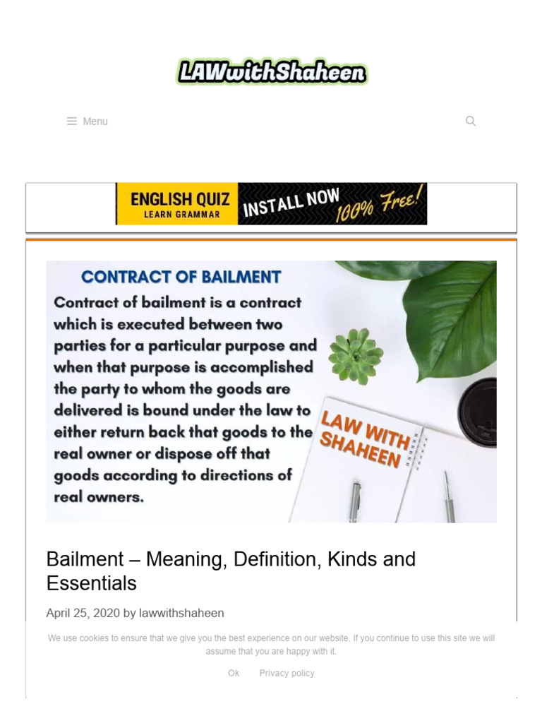 Bailment - Meaning, Definition, Kinds and Essentials - Law With Shaheen ...