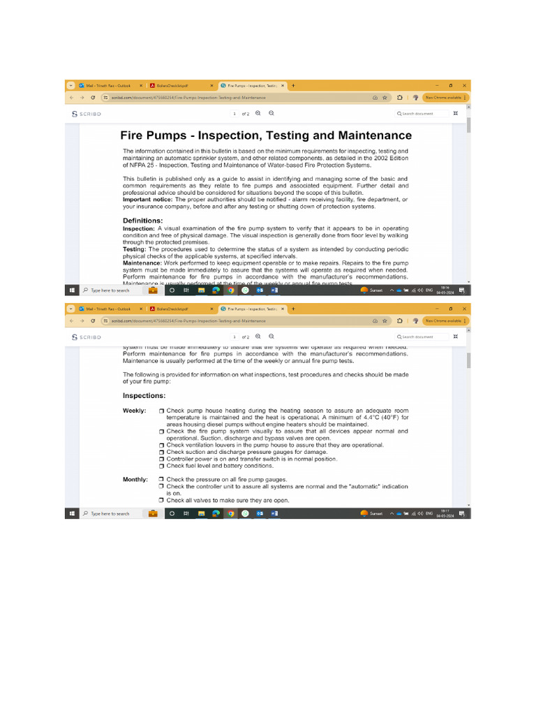 Fire Pump Checklist | PDF