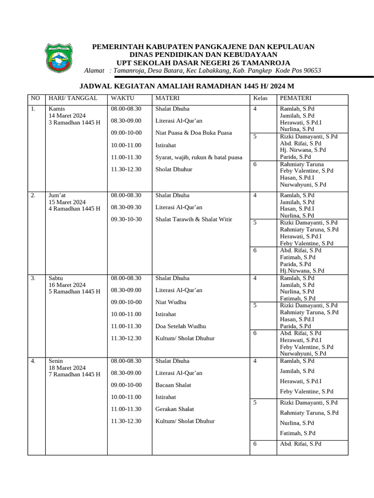 Jadwal Amaliah | PDF