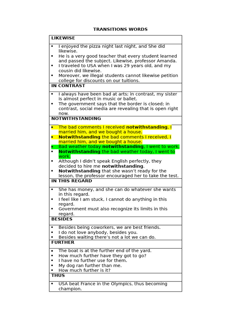 TRANSITIONS WORDS-SENTENCES 08-09-2024 | PDF