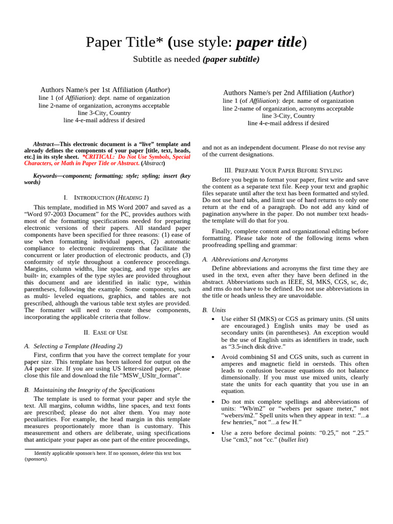 Standard IEEE Format For Writing Papers | PDF
