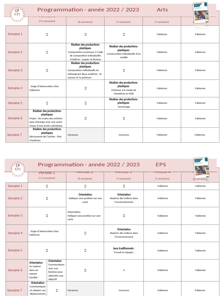Programmation-CP-CE1 Arts | PDF