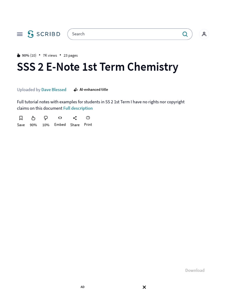 SSS 2 E-Note 1st Term Chemistry - PDF - Redox - Ion | PDF | Scribd