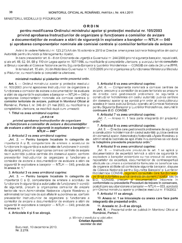 NTLH - 040 - 2011 Instructiuni Avizare Doc Evaluarea Sig Bar | PDF