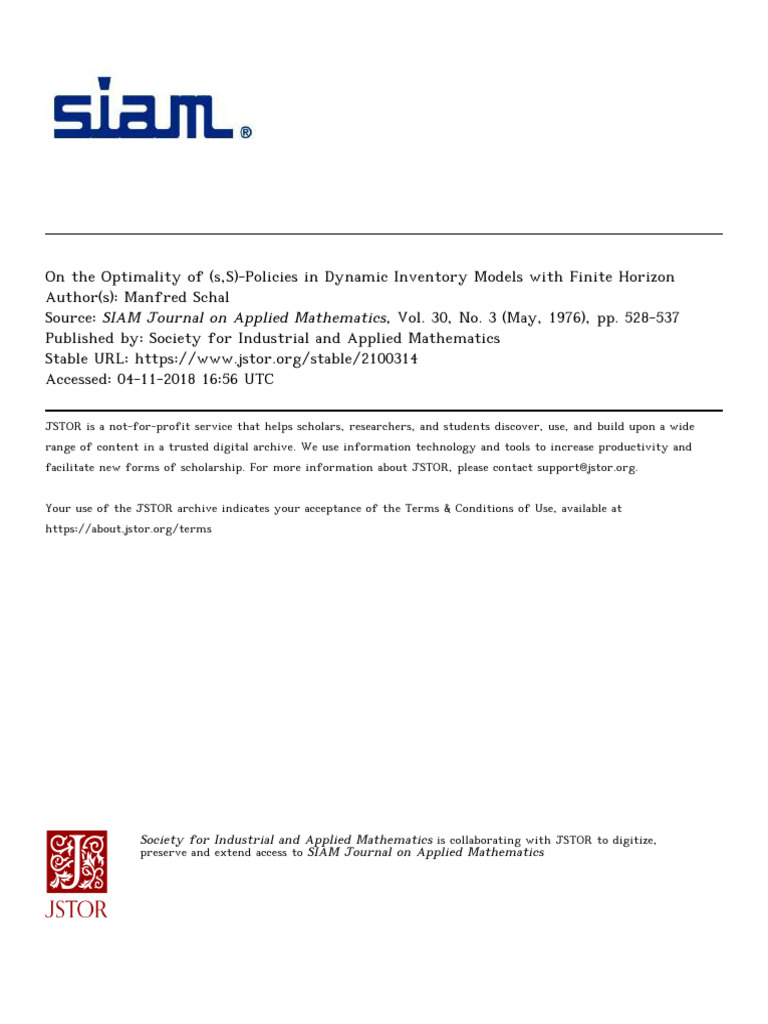 Schäl 1976 On The Optimality Of S S Policies In Dynamic Inventory Models With Finite Pdf