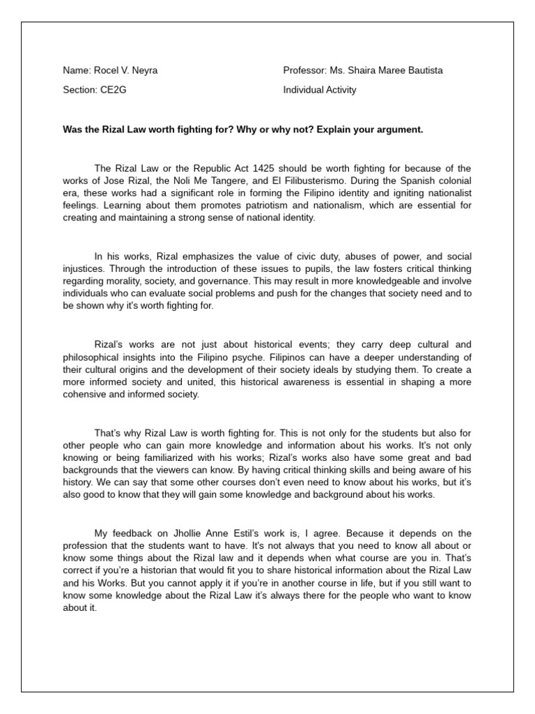 Individual Activity # 1 - Life and Works of Rizal | PDF