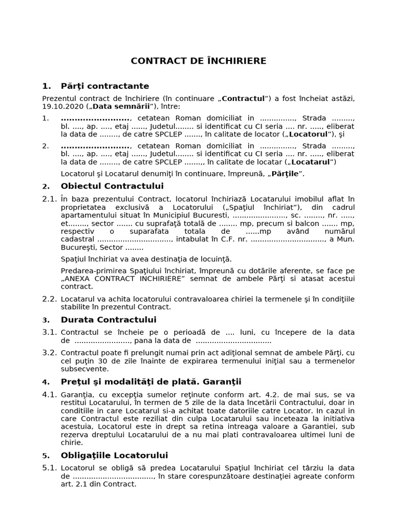 Contract Inchiriere-1 | PDF
