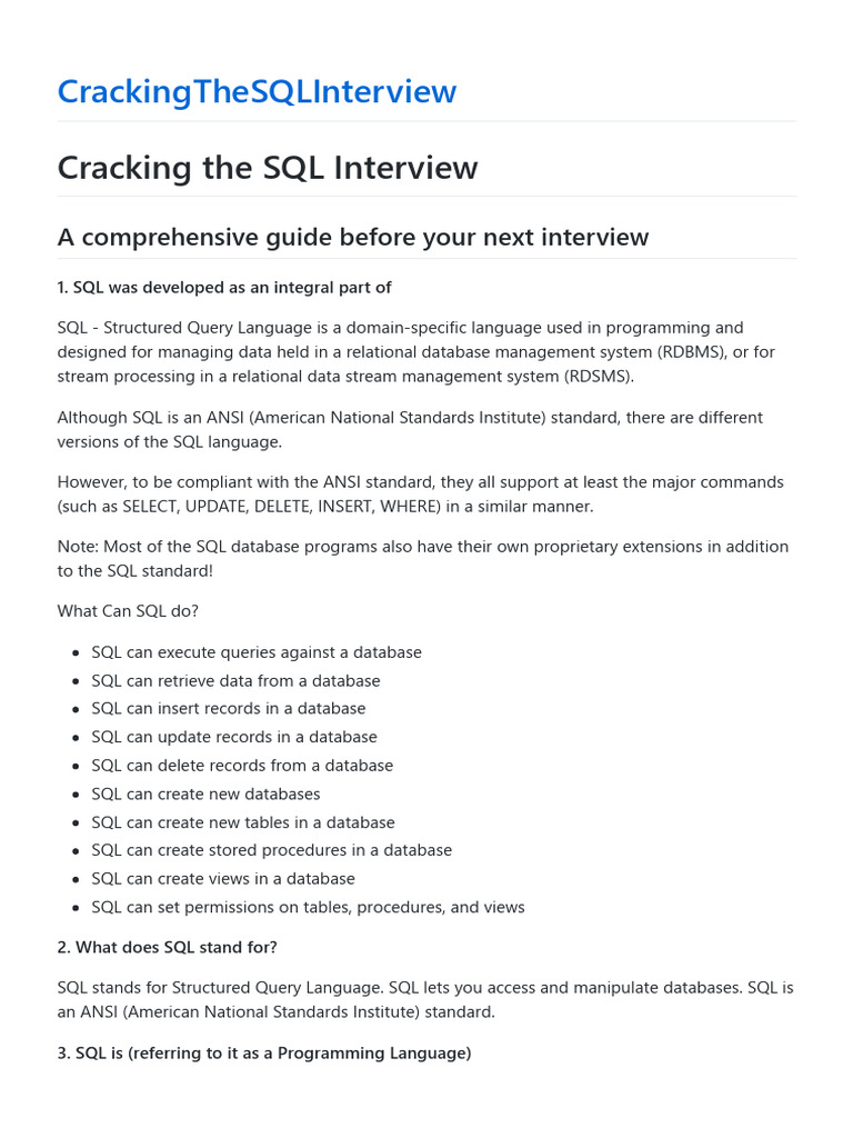Cracking the SQL Interview _ CrackingTheSQLInterview | PDF