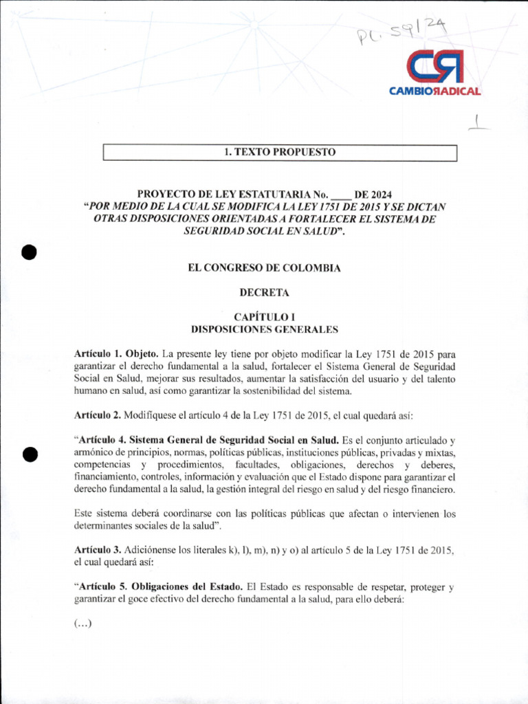 PL 059-24 SISTEMA SEGURIDAD SOCIAL EN SALUD | PDF