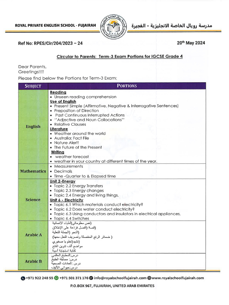 204_Term 3 Exam Portions_IGCSE Gr 4 | PDF