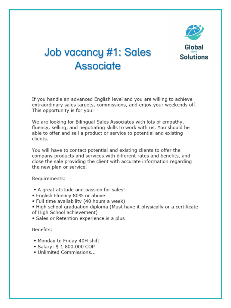 Global Solutions BPO Vacancies | PDF