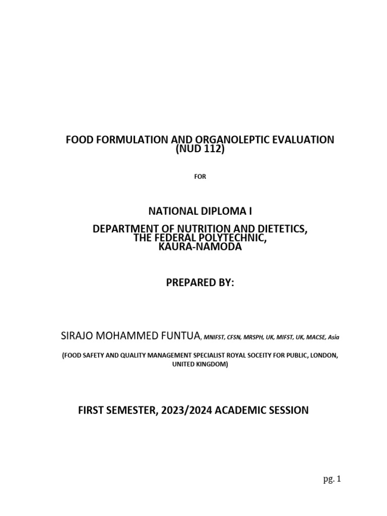 Food Formulation and Organoleptic Evaluation | PDF
