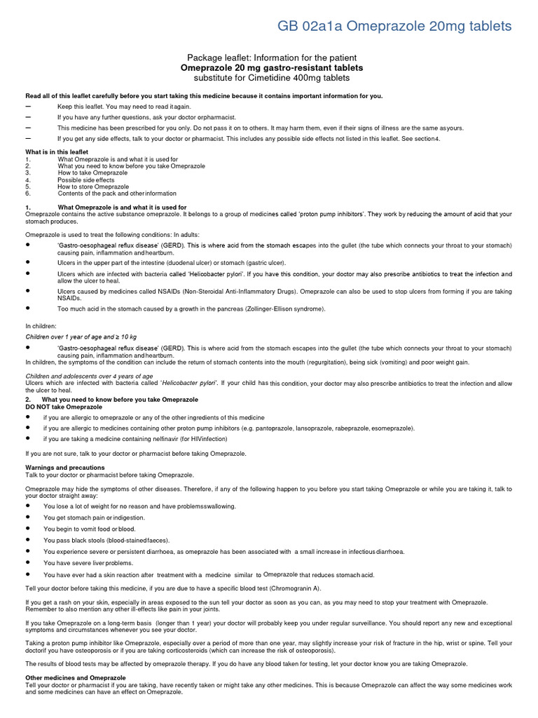 GB 02a1a Omeprazole 20mg Tablets, Substitute For Cimetidine 400mg ...