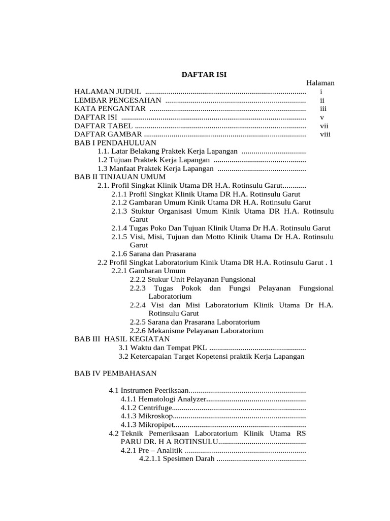 DAFTAR ISI Laporan PKL Ayang | PDF