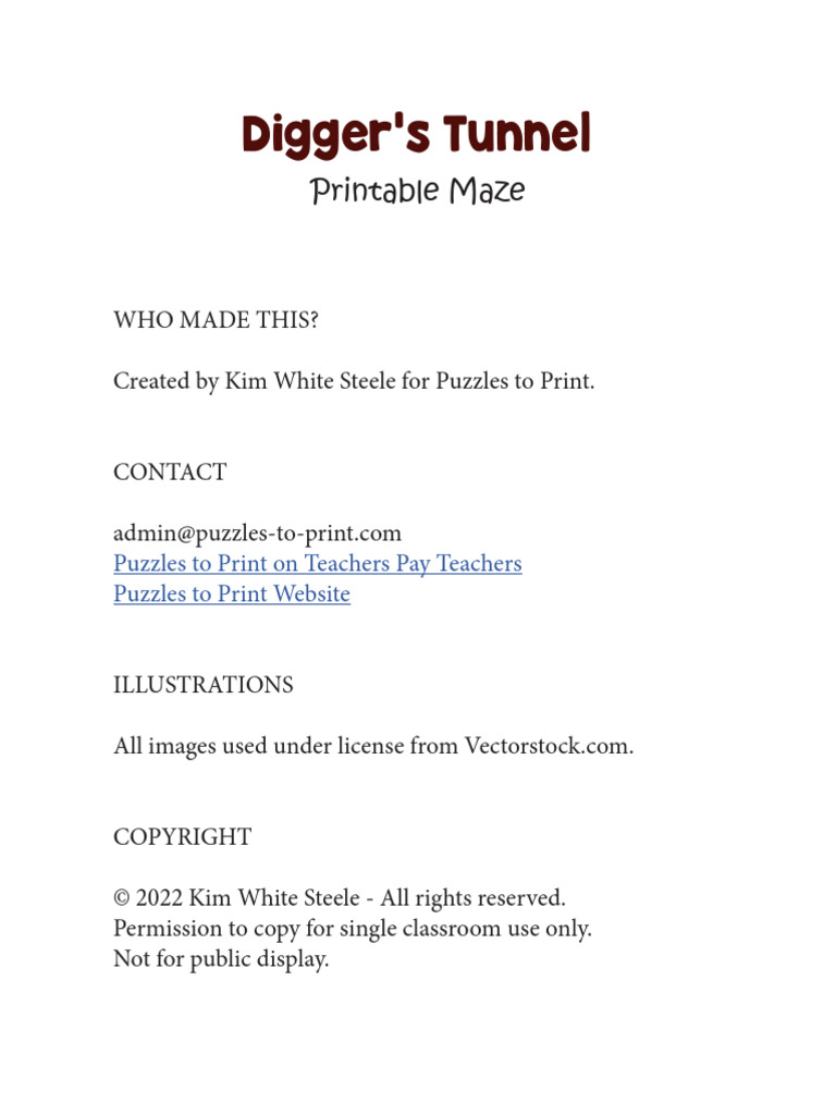 Diggers Tunnel Medium Maze | PDF