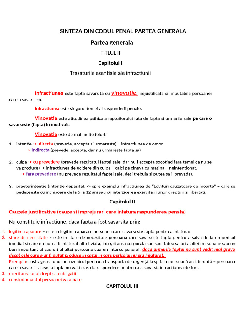 Codul Penal Partea GENERALA SINTEZA POLITIE OP ACTUALIZAT 2 | PDF