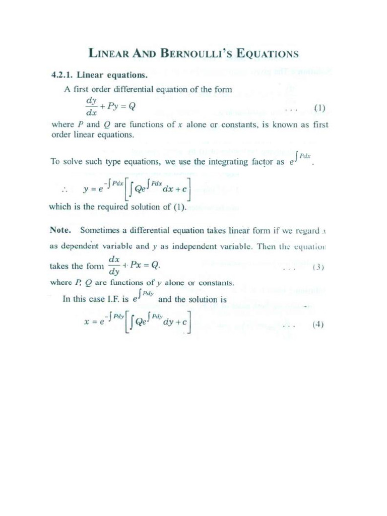 Linear and Bernoulli Equations | PDF