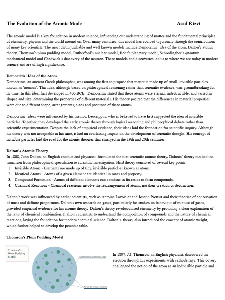 The Evolution of The Atomic Model Asad Rizvi | PDF