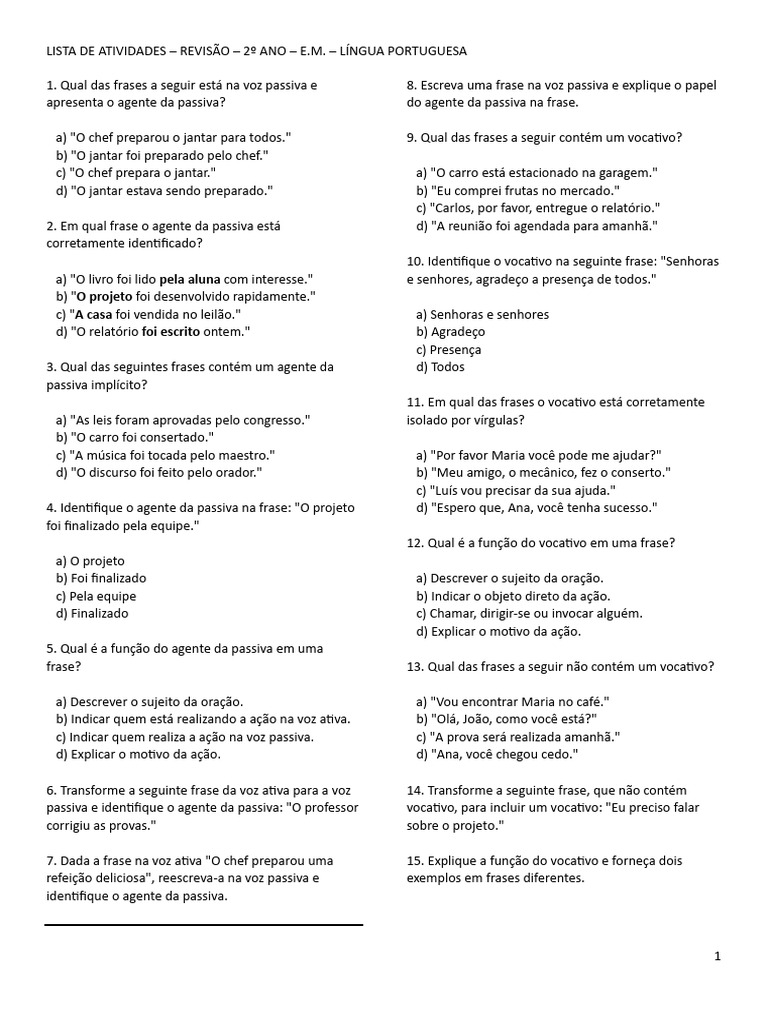 LISTA DE EXERCÍCIOS - REVISÃO CAP. 9 E 10 | PDF
