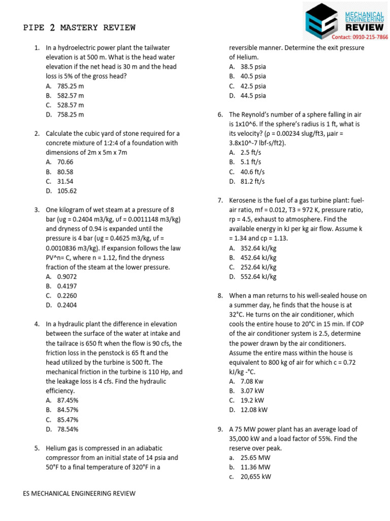 Pipe 2 Mastery Review 2 | PDF | Pump | Heat