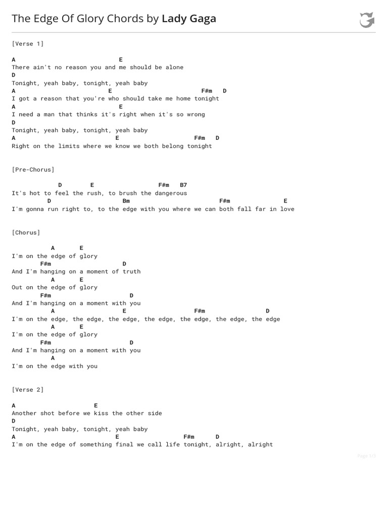 The Edge of Glory Chords | PDF