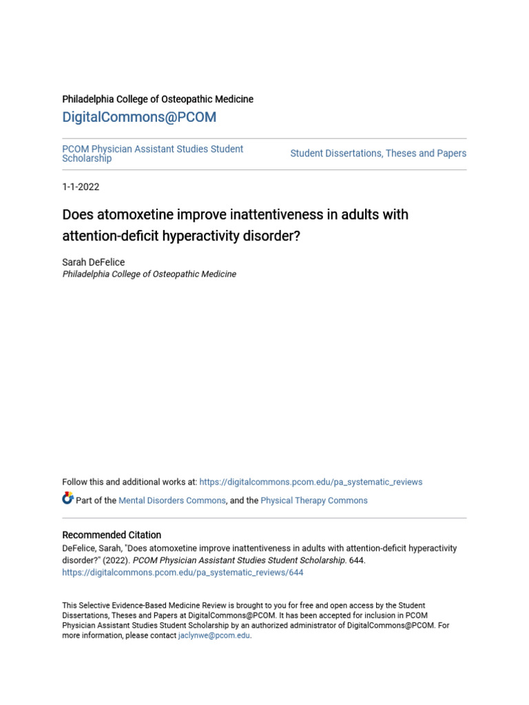 Does Atomoxetine Improve Inattentiveness in Adults With Attention | PDF ...