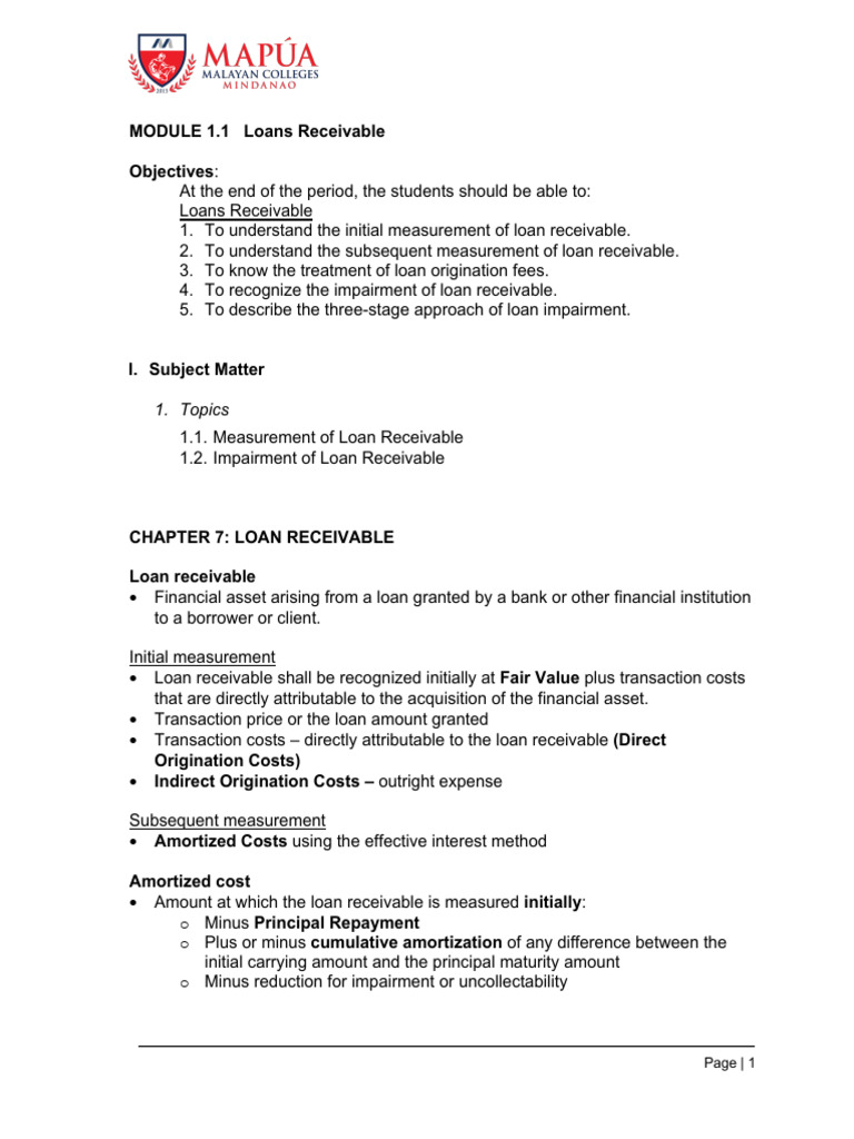 Module 1.1 Loans Receivables | PDF