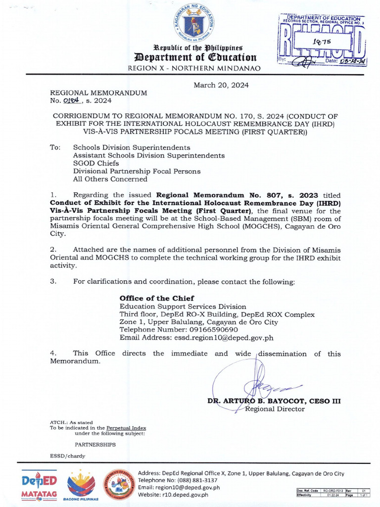 RM - 184 - Corrigendum To Regional MEmorandum No 170 S2024 | PDF