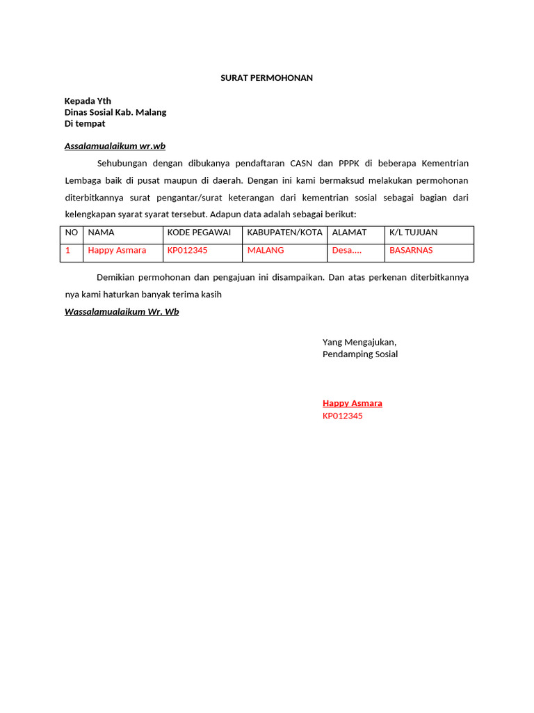 Contoh Nodin & Surat Permohonan | PDF