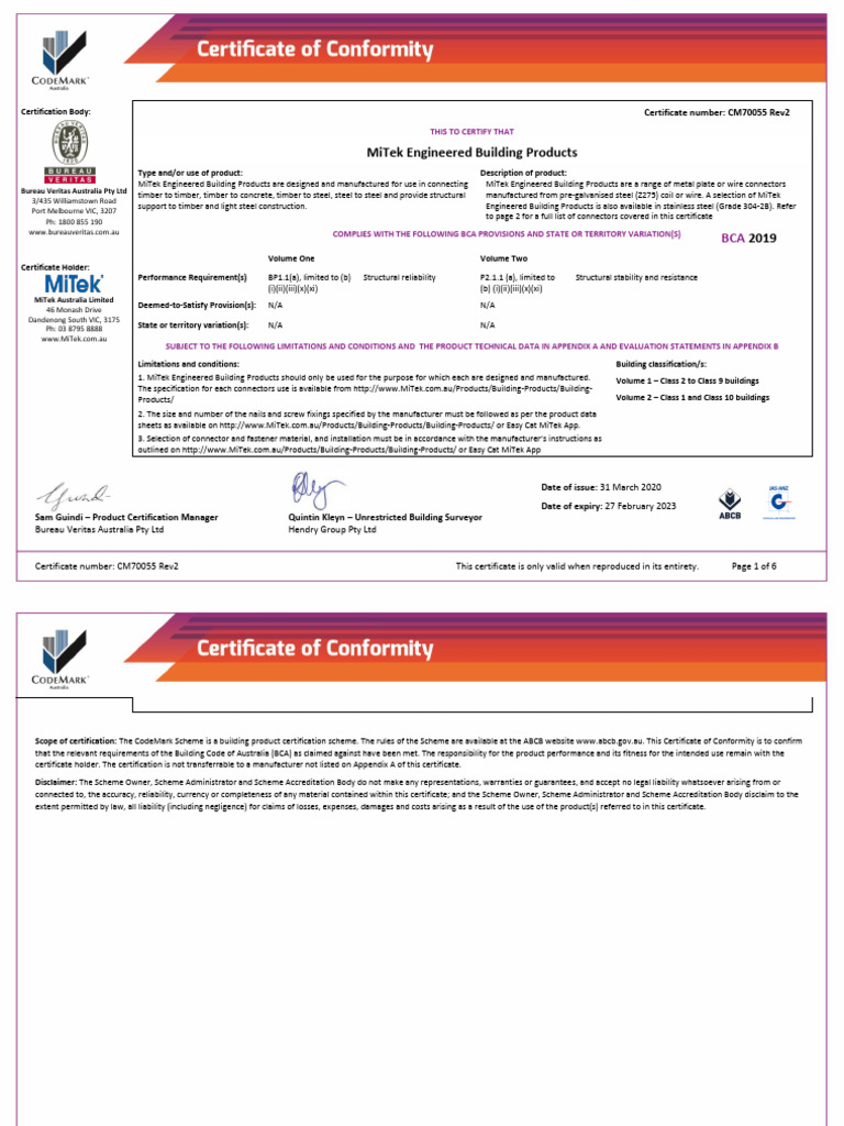 CodeMark Certificate of Conformity | PDF