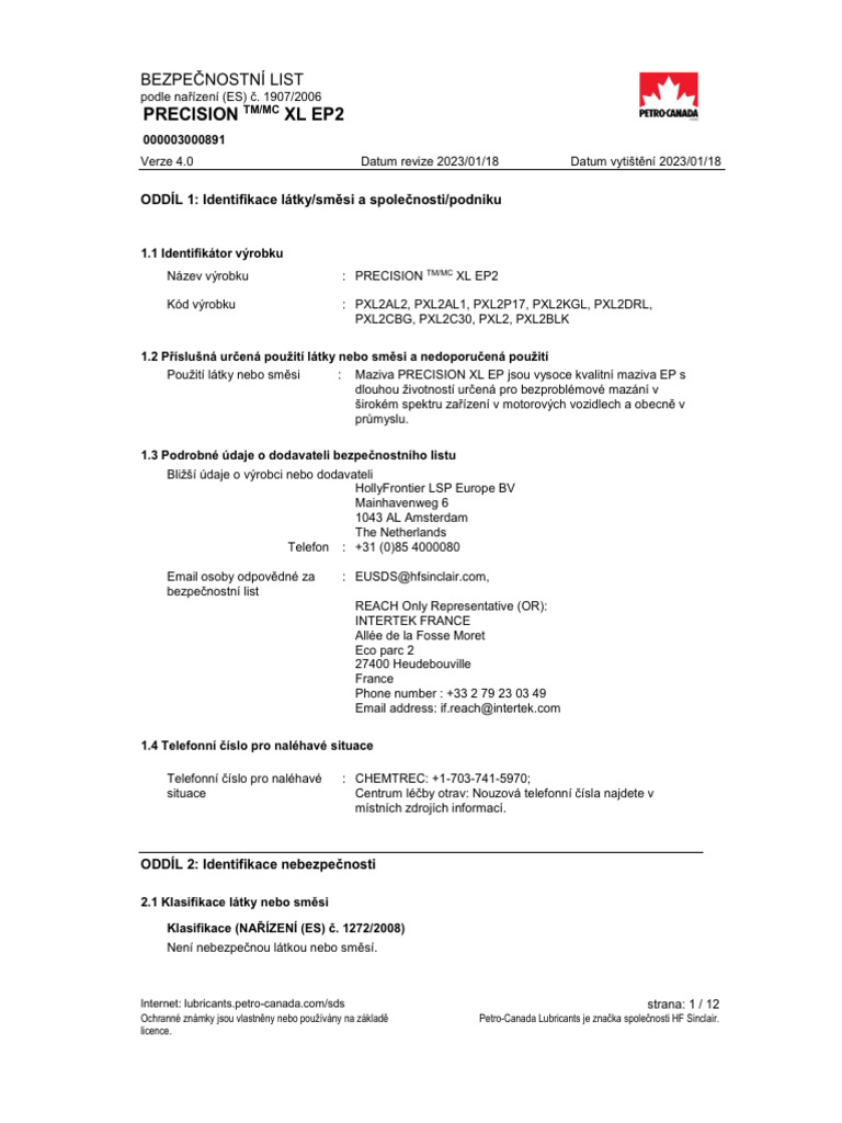 Precision XL Ep2 SDS | PDF