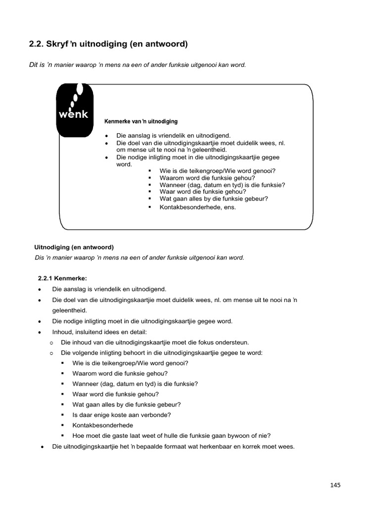 Uitnodiging Afrikaans Kort Transaksioneel | PDF