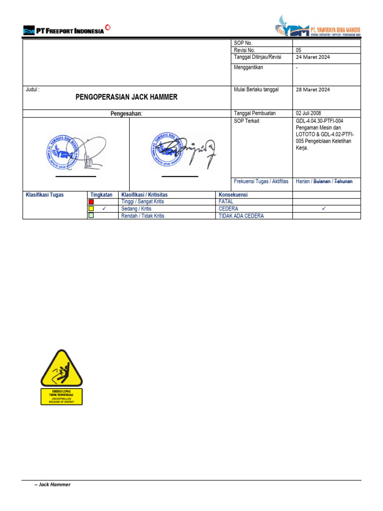 SOP-4.04.30-YBM-022 JACK HAMMER Rev.05 | PDF