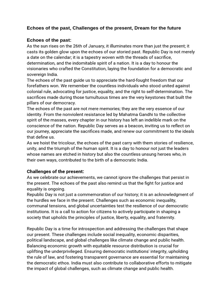 Echoes of the past, Challenges of the present, Dream for the future | PDF