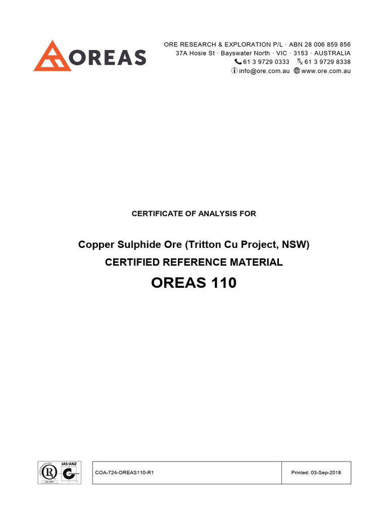 OREAS 110 Certificate | PDF