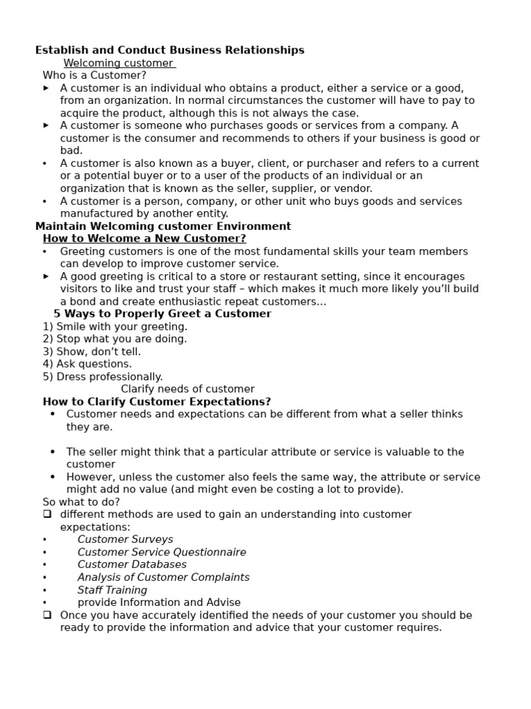 Establish and Conduct Business Relationships | PDF | Customer | Innovation