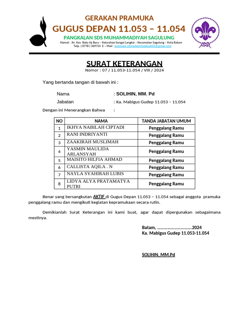 SURAT Aktif Gugus Dpan | PDF