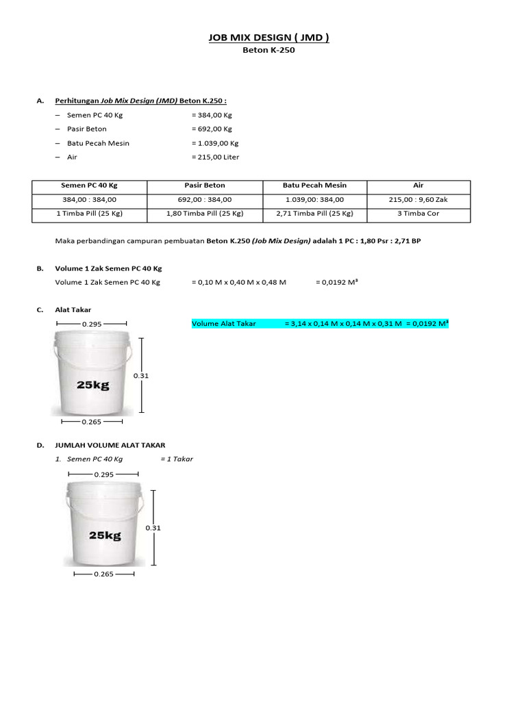 Job Mix Design K-250 Rehab Puskesmas Senduro | PDF
