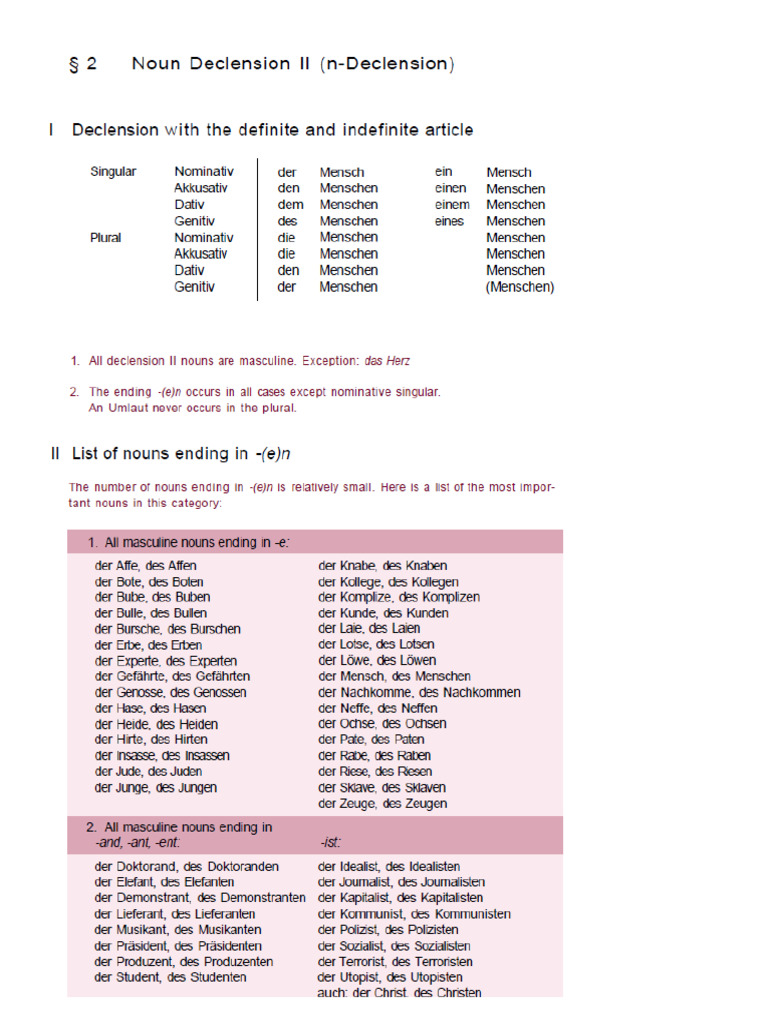 Liste N Deklination Dreyer Schmitt | PDF