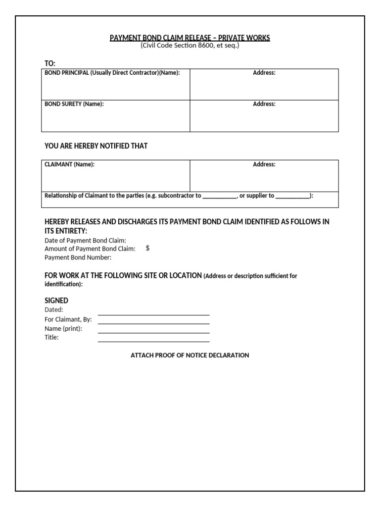 Payment Bond Claim Release Form | PDF | Registered Mail | Mail