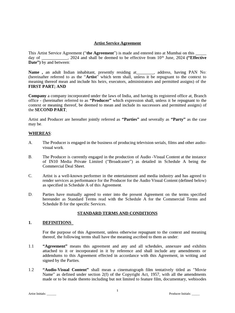 Artist Template- Agreement | PDF