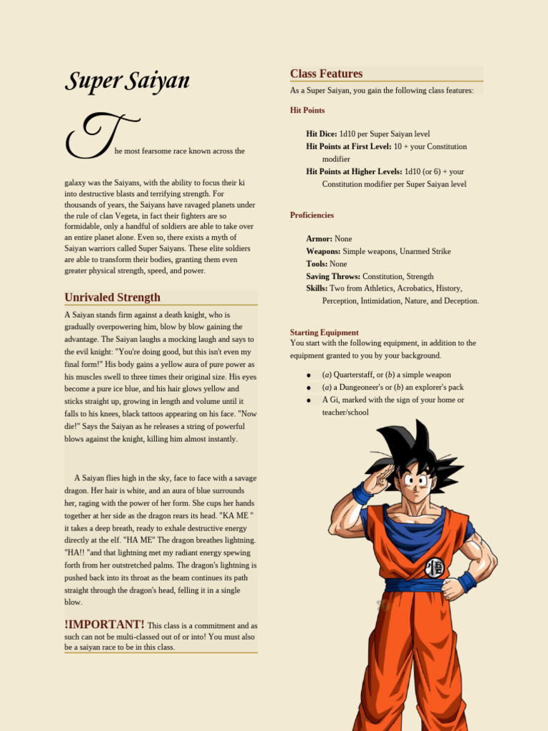 Super Saiyan Class Ver 1.2 | PDF