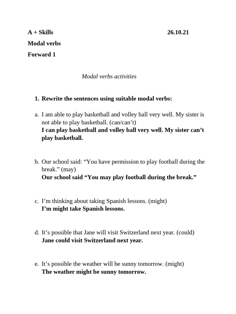 Modal Verbs Activities | PDF