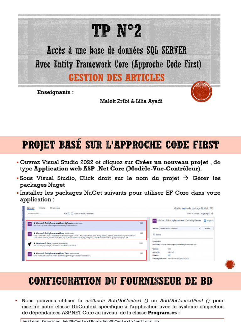 Accès À Une Base de Données SQL SERVER Avec Entity Framework Core (Approche Code First) | PDF