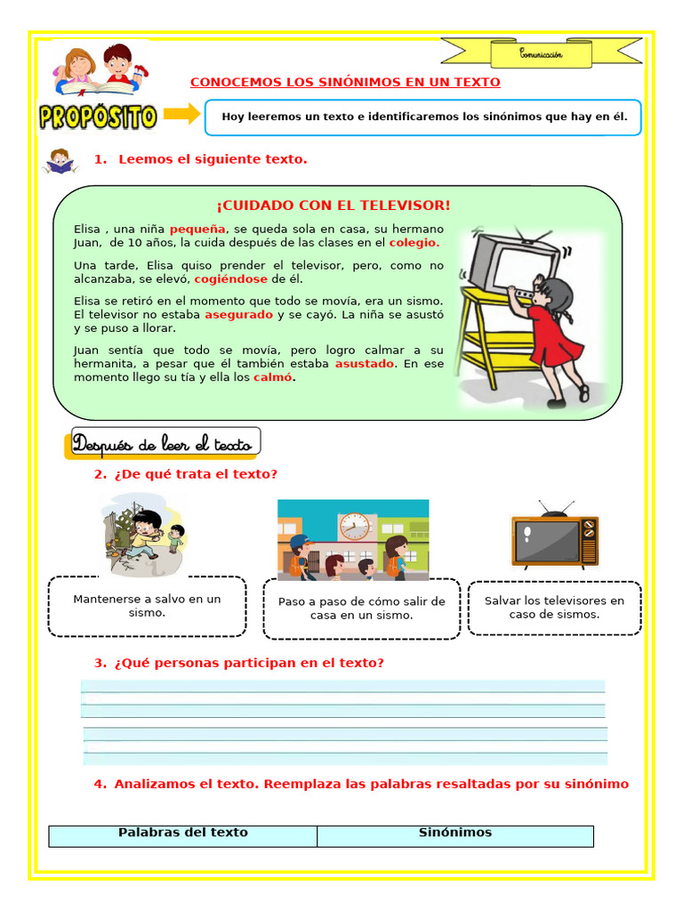 E7 s2 Ficha d3 Com Conocemos Sinónimos en Un Texto | PDF