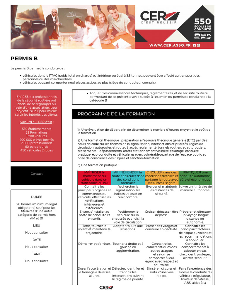 Cer Fiche Formation Permis B | PDF